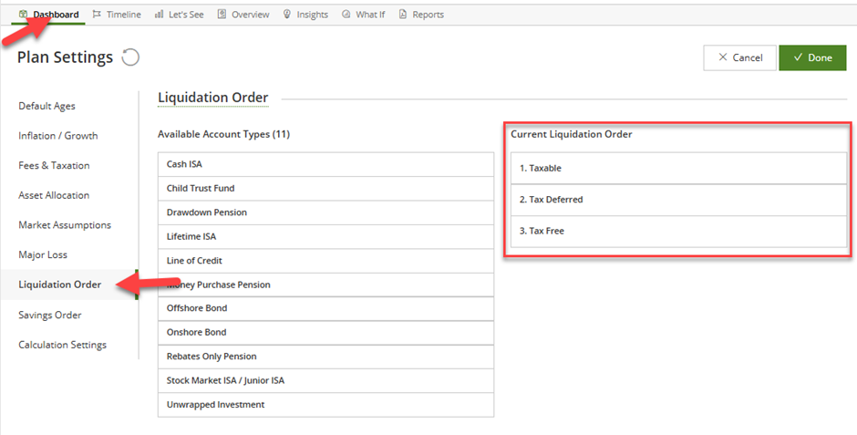 Plan Settings – Setting the Liquidation Order – Have a question?